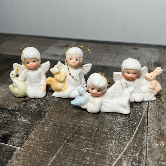 Holiday | Vintage Porcelain White Angels With Their Pets Ornaments ...